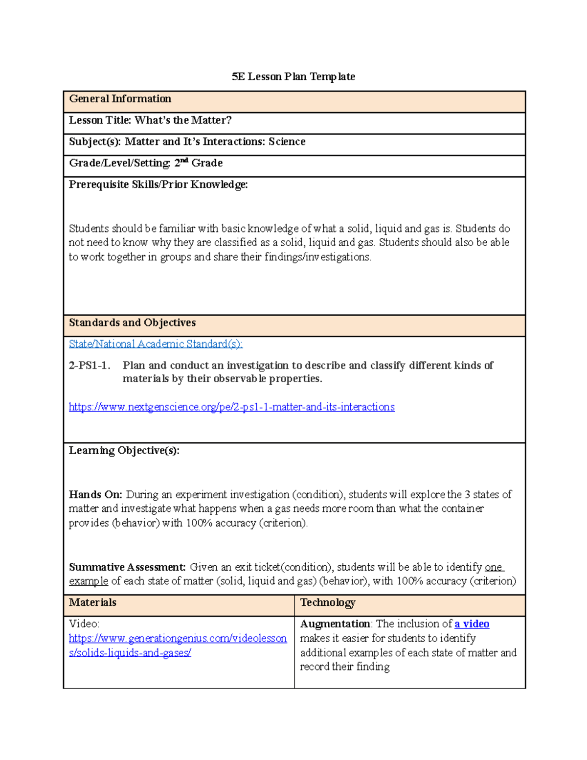 2nd Grade Science Lesson Plan: Exploring States of Matter - Studocu