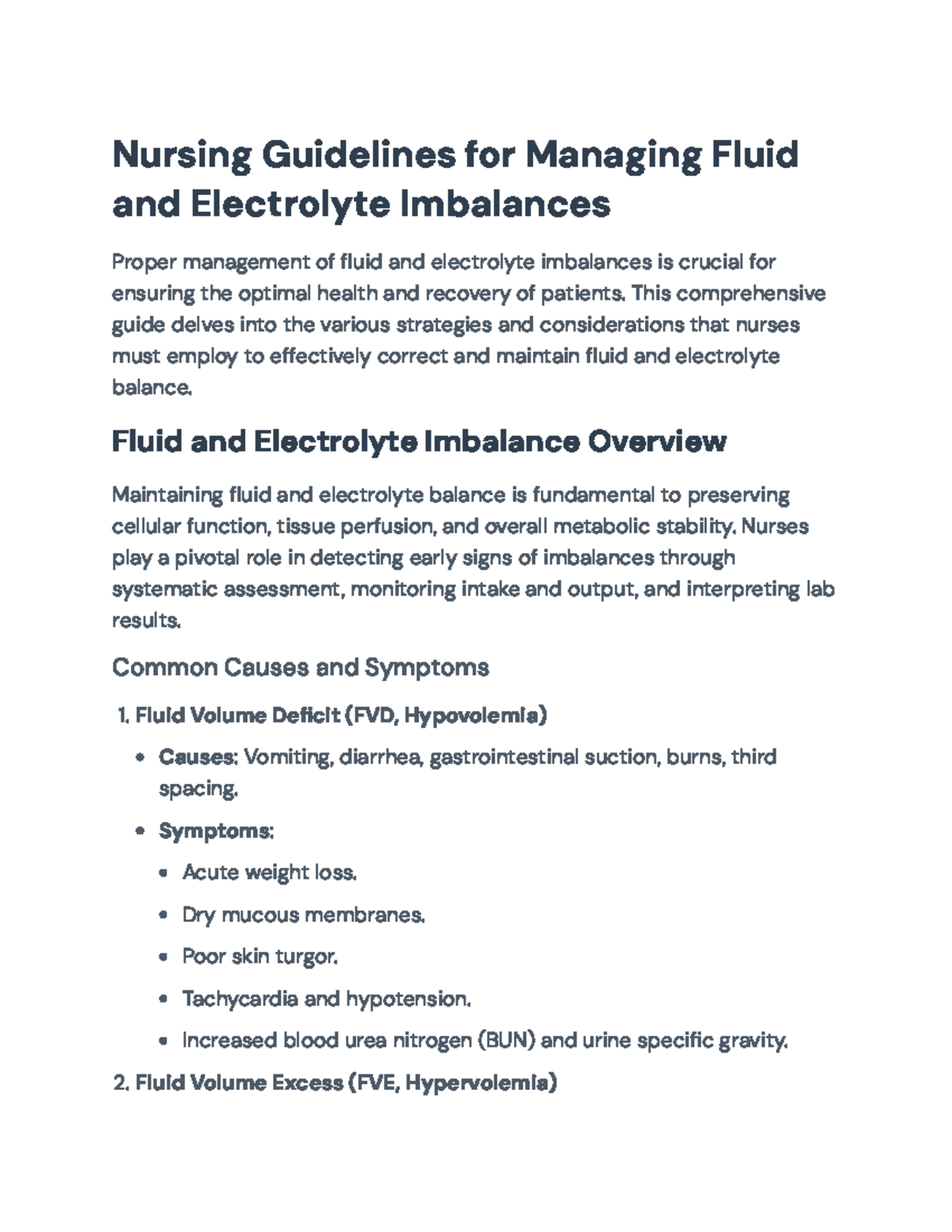 Fluid and Electrolyte Imbalance Management: Nursing Guidelines (NURS ...