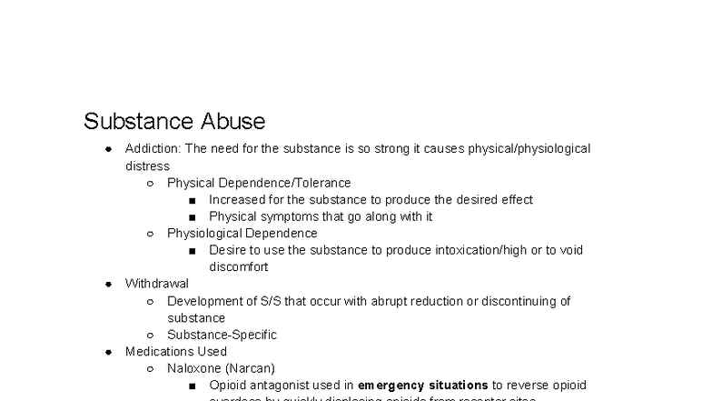 Substance Abuse & Alcohol Use Disorder Management Notes (SB43) - Studocu