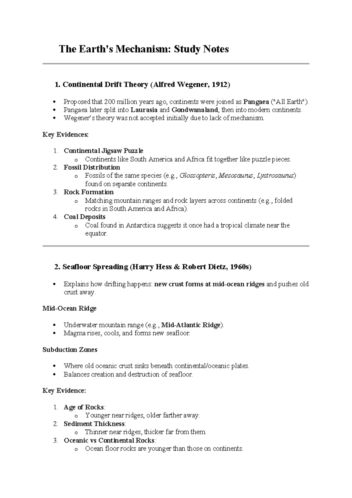 Continental Drift Theory Study Notes (Geology 101) - Studocu