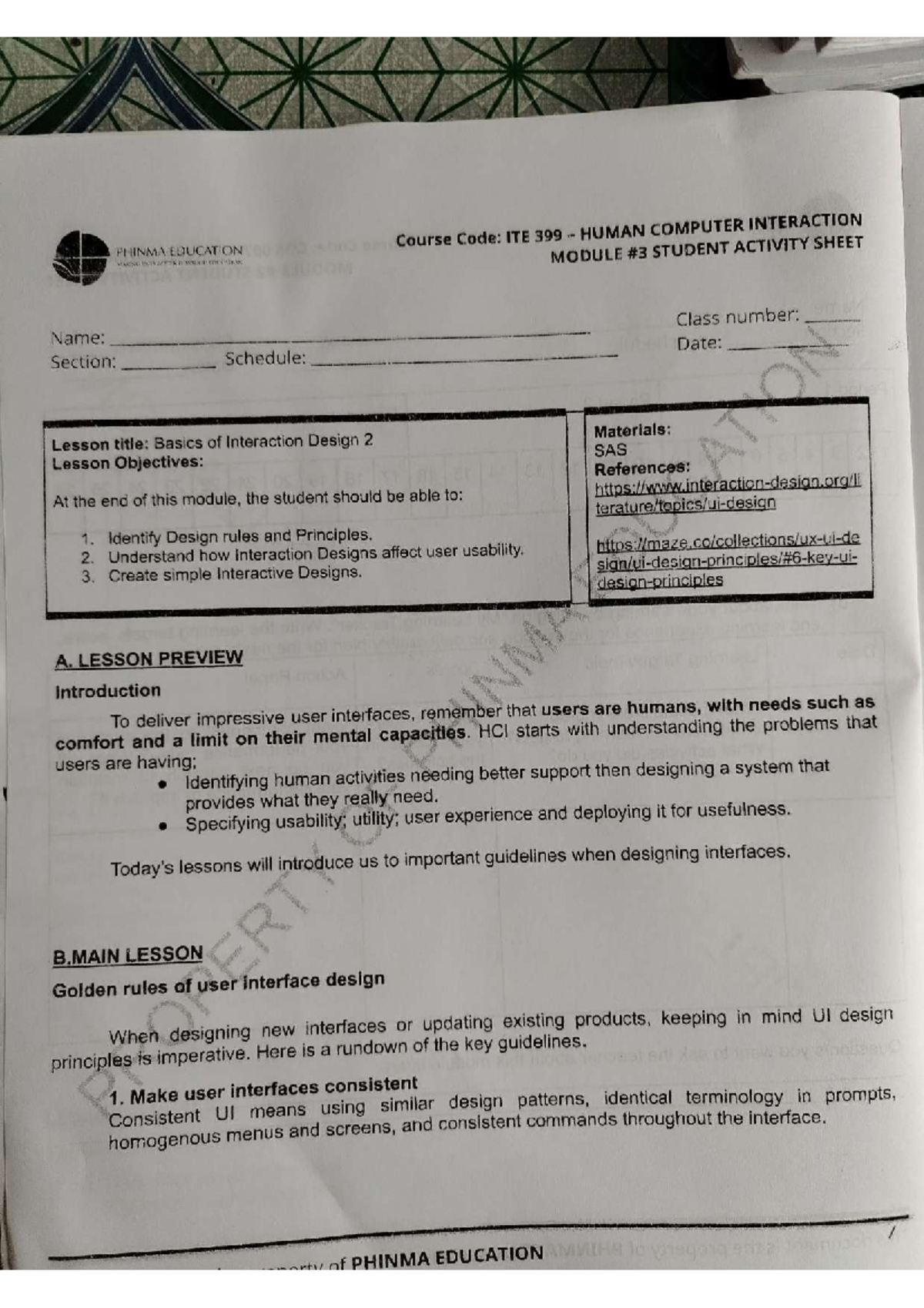 ITE 399: Human Computer Interaction Module on Interaction Design ...
