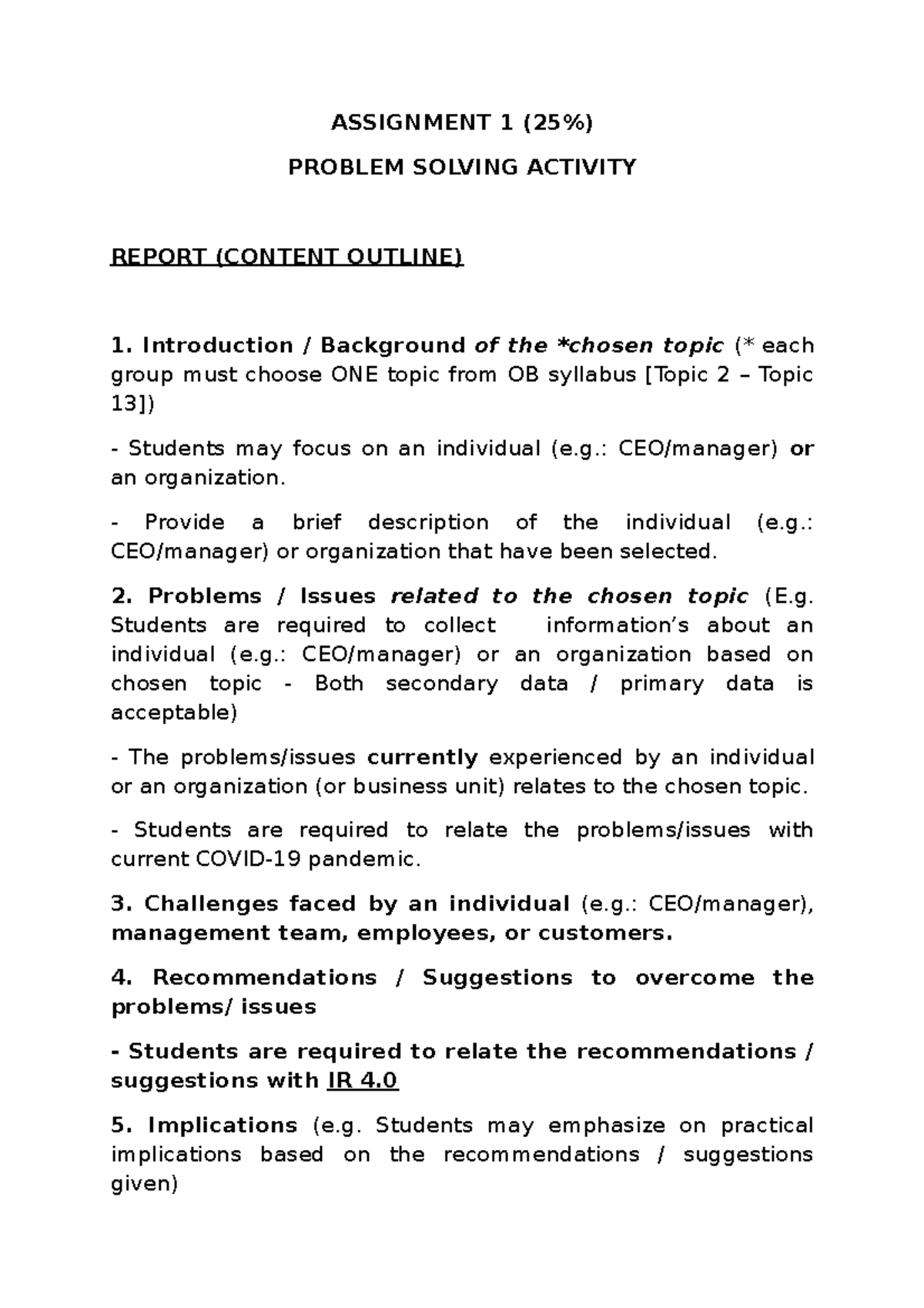 Assignment 1 - Outline of Problem Based Activity (A201) - ASSIGNMENT 1 ...