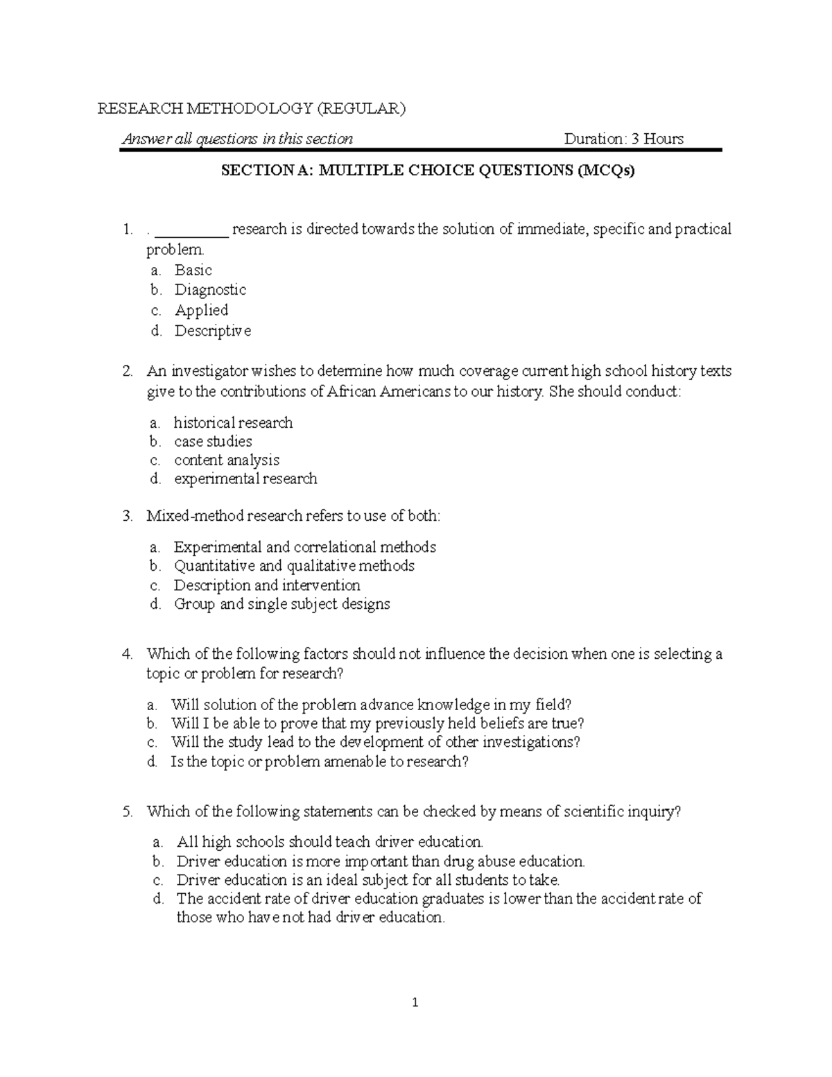 EO@S 228 - Research Methodology End of Semester Exam Questions - Studocu