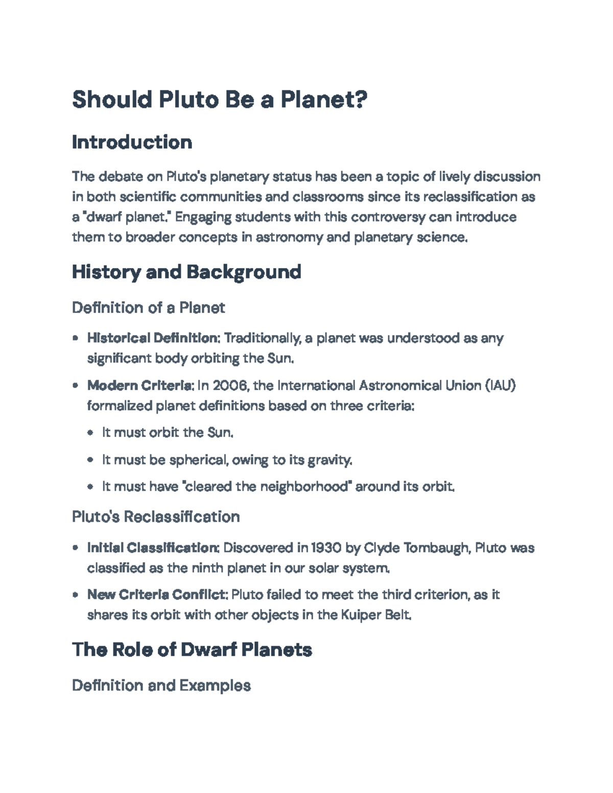 Analyzing the Dwarf Planet Debate: Should Pluto Be a Planet? - Studocu