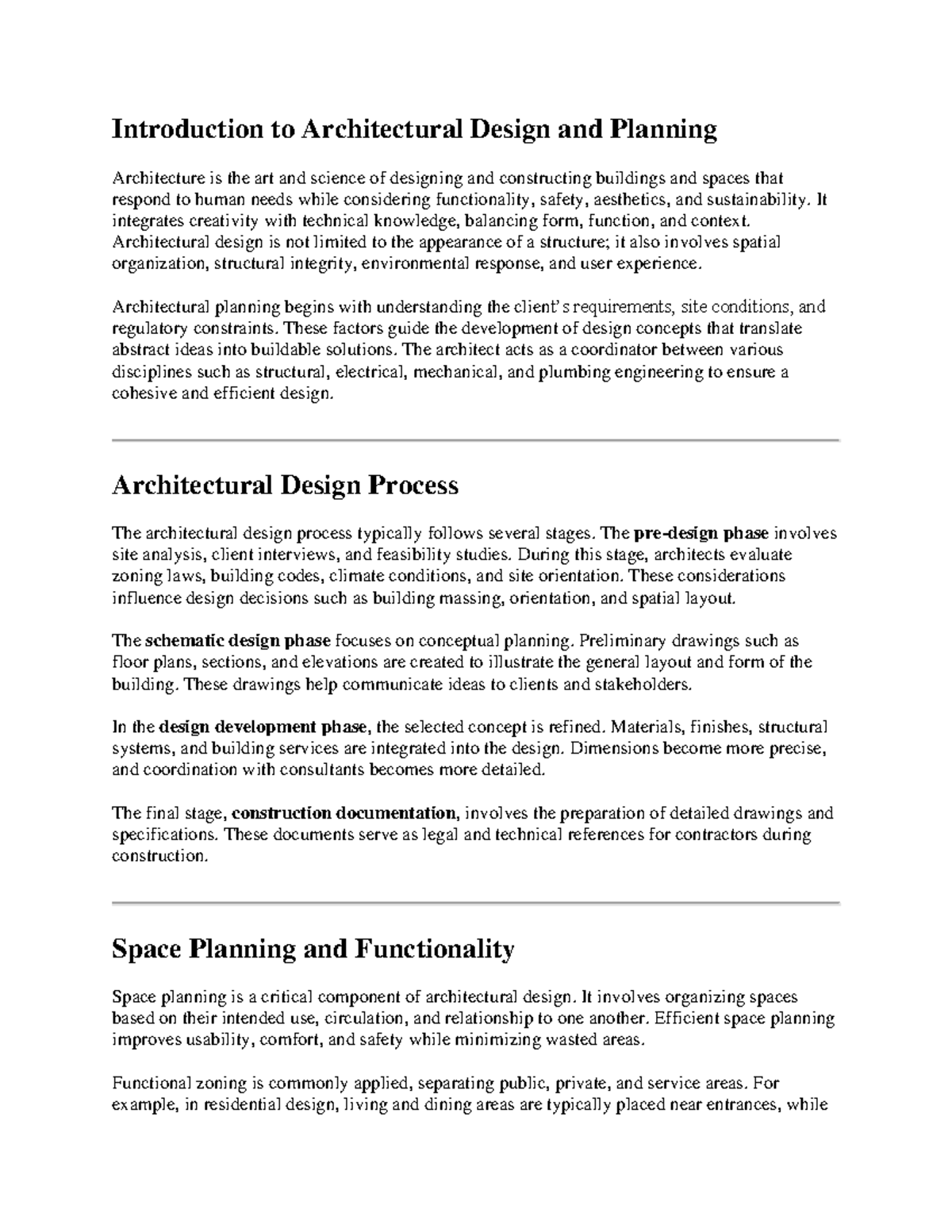 ARCH 101: Intro to Architectural Design & Planning Overview - Studocu