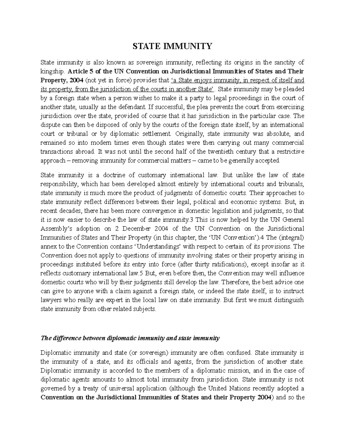 State Immunity Explained - Lecture Notes by Mr. Michael Ofosu - Studocu