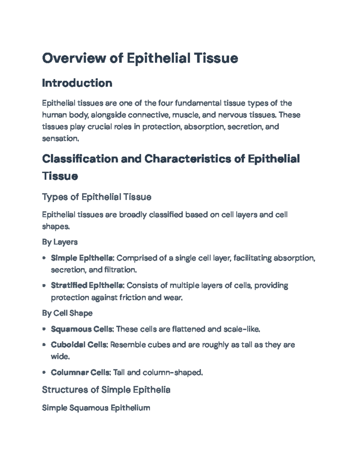 Overview of Epithelial Tissue: Types, Structures, and Functions - Overview of Epithelial Tissue ...