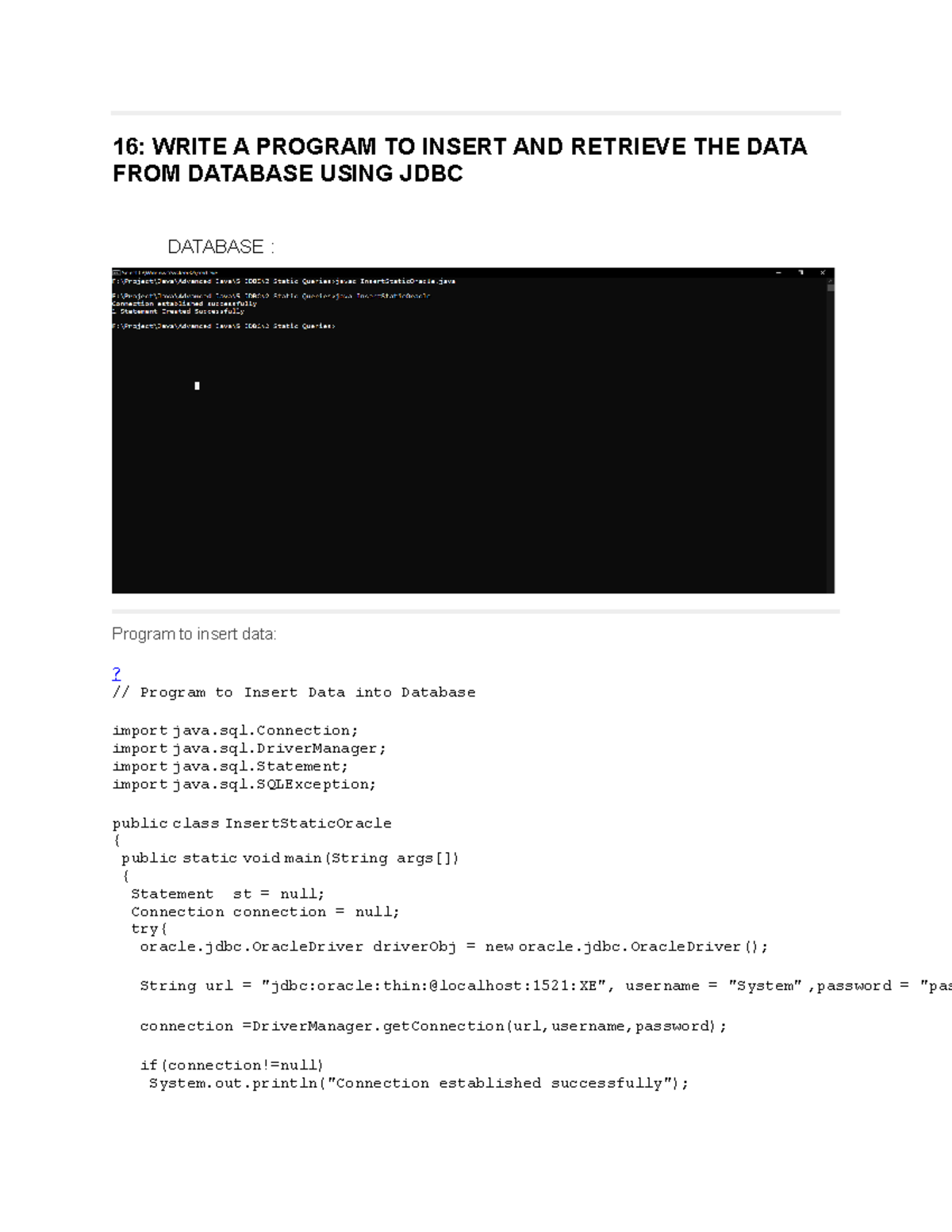 Practical no 16 ajp - 16: WRITE A PROGRAM TO INSERT AND RETRIEVE THE ...