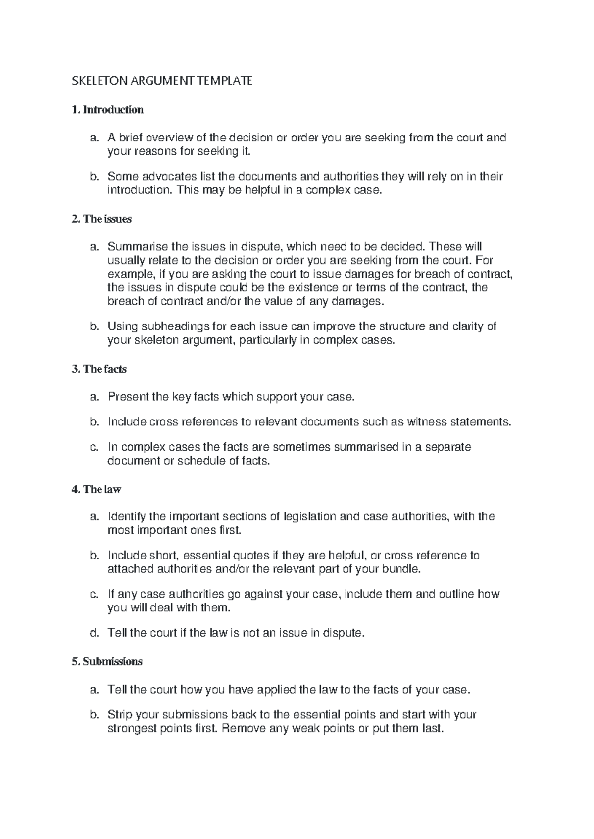 Skeleton Argument Template: Structure & Key Components Guide - Studocu