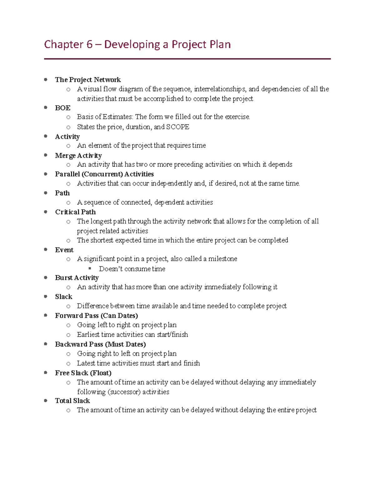 Chapter 6 - Comprehensive Guide to Project Plan Development - Studocu