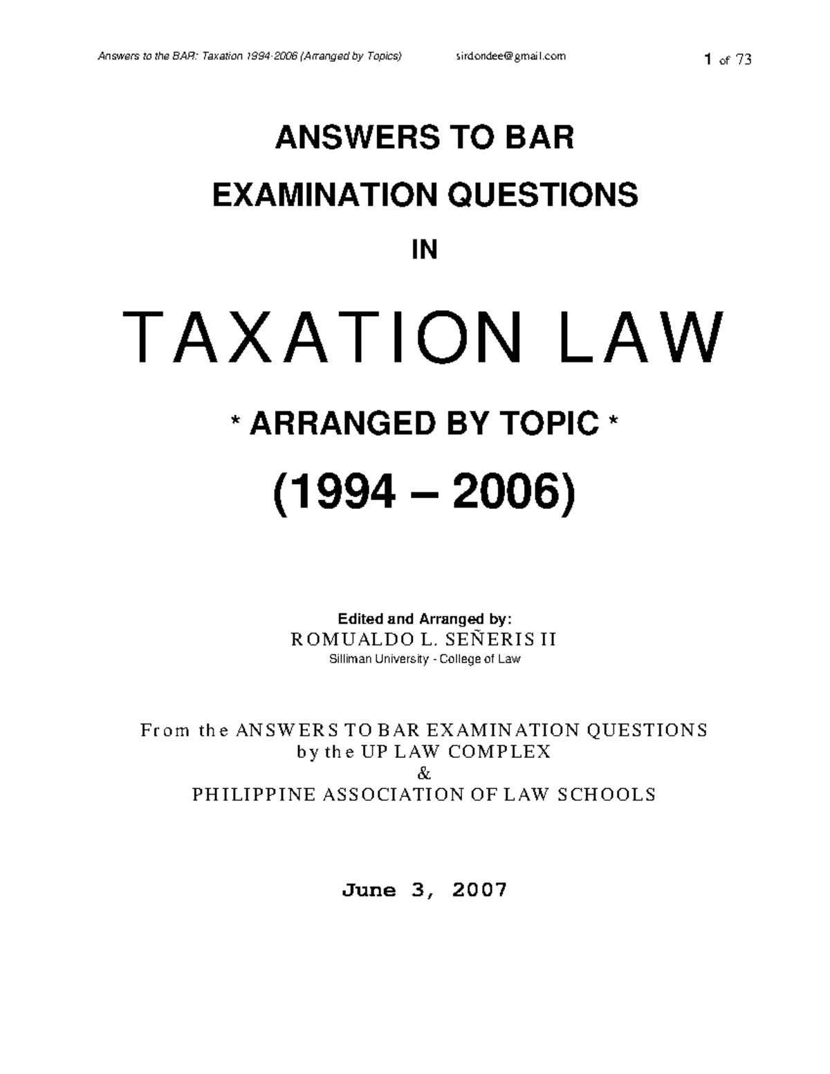 Bar Exam Review: Taxation Law 1 Questions & Answers (1994-2006) - Studocu