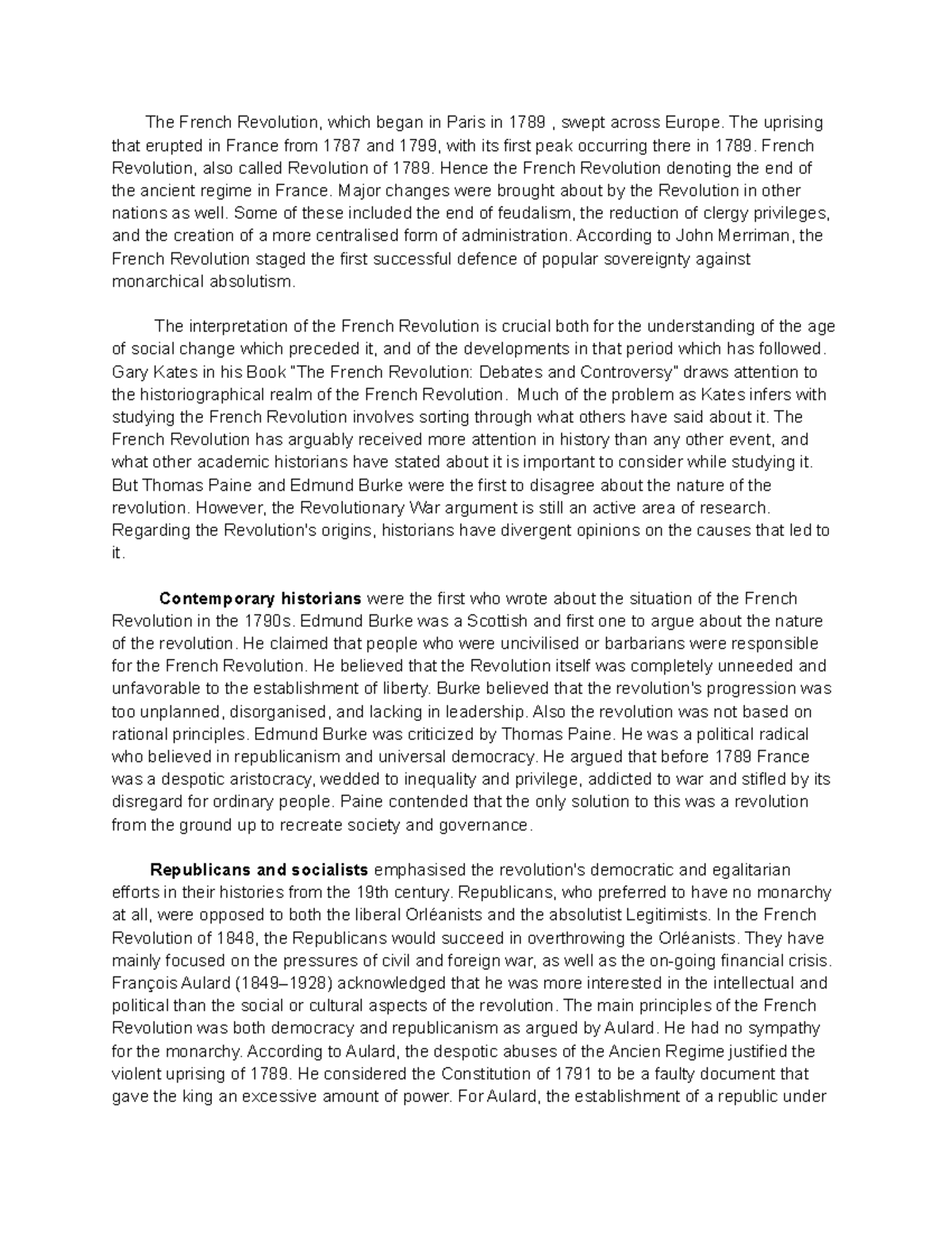 Historiography of the French Revolution: A Comprehensive Analysis - Studocu