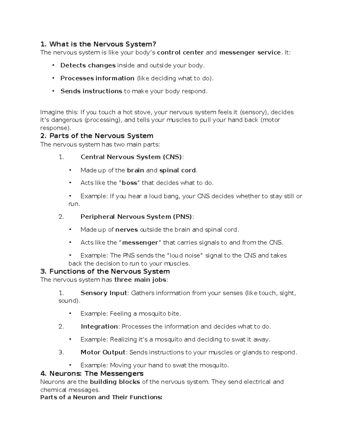 Nervous system PART 1 - 1. What is the Nervous System? The nervous ...