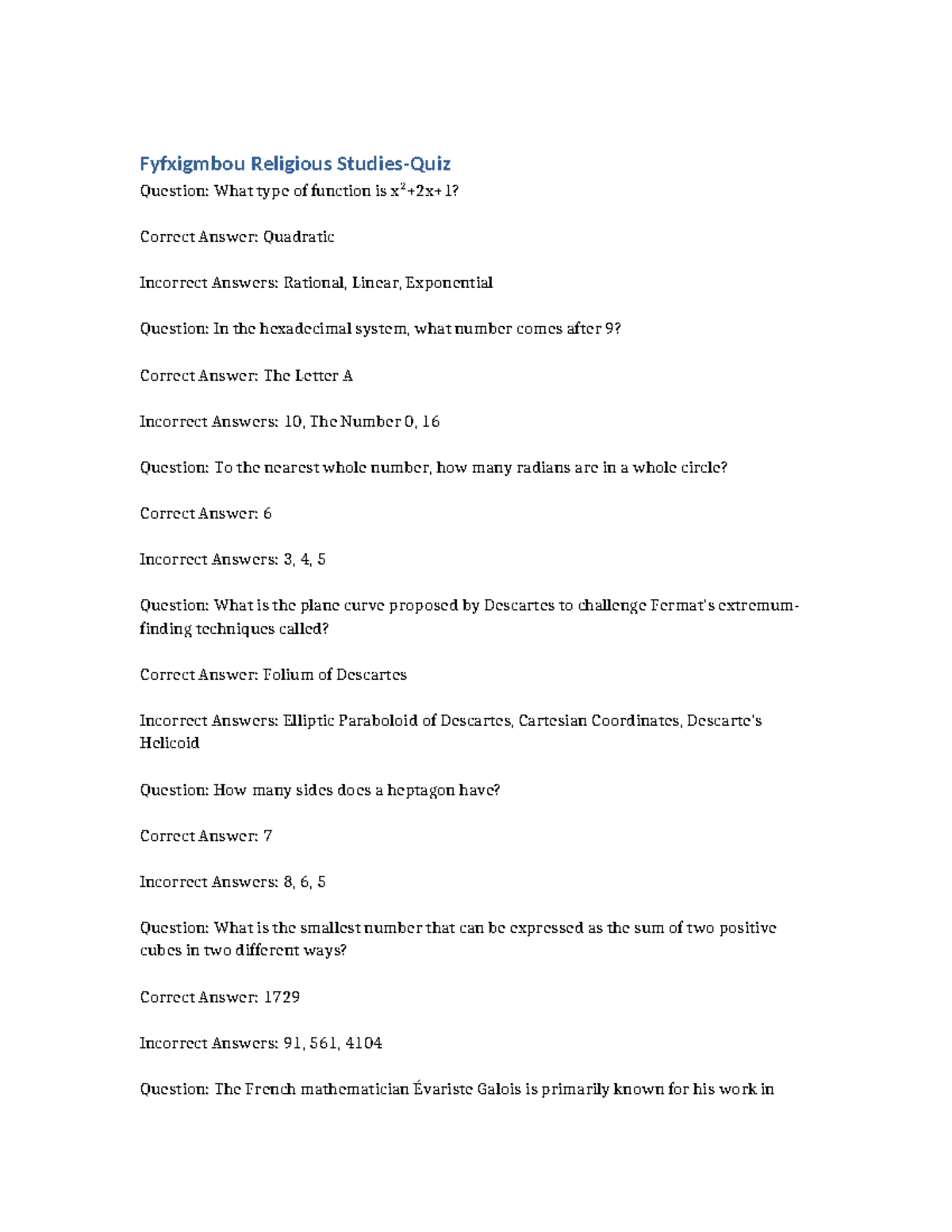 Fyfxigmbou Religious Studies-Quiz - Fyfxigmbou Religious Studies-Quiz ...