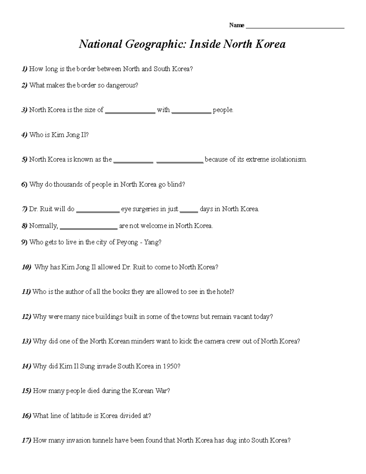 Documentary Questions for National Geographic's Inside North Korea ...