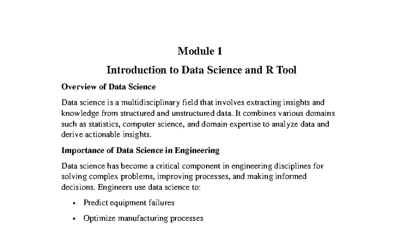 Module 1 - MTech Data Science & R Overview Notes - Studocu