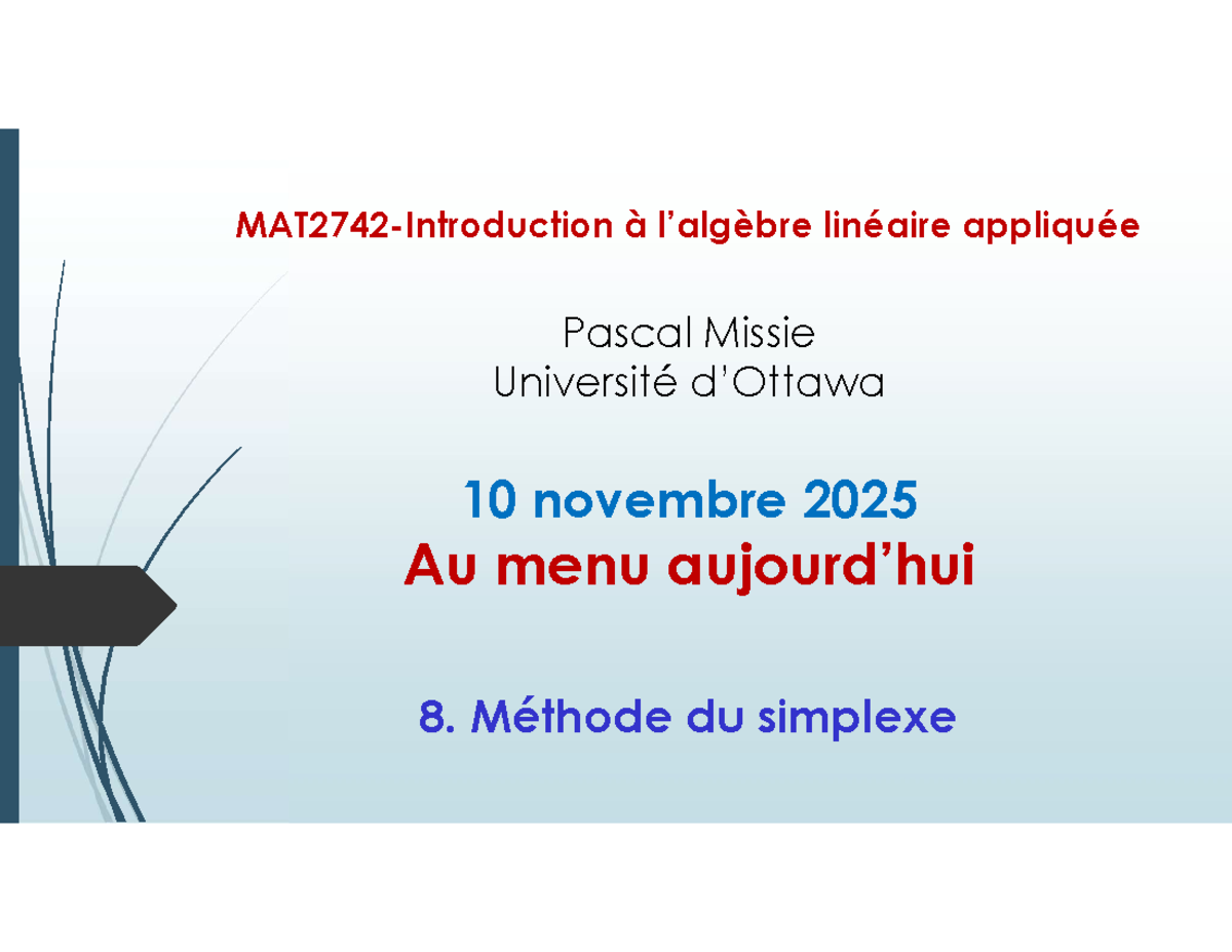 MAT2742-Cours 8-AV-Méthode du Simplexe en Programmation Linéaire - Studocu