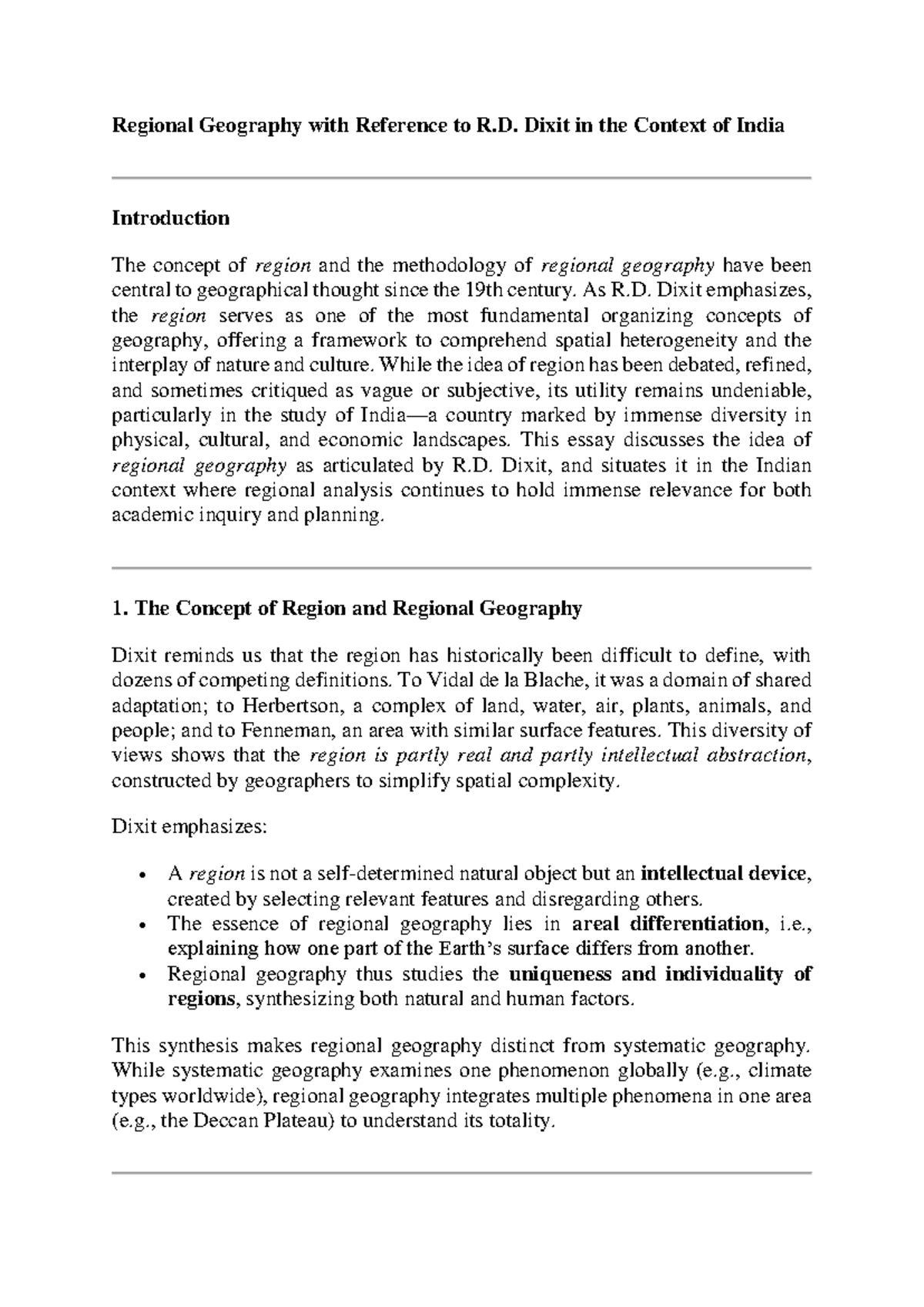 Regional Geography: Insights from R.D. Dixit in the Indian Context ...