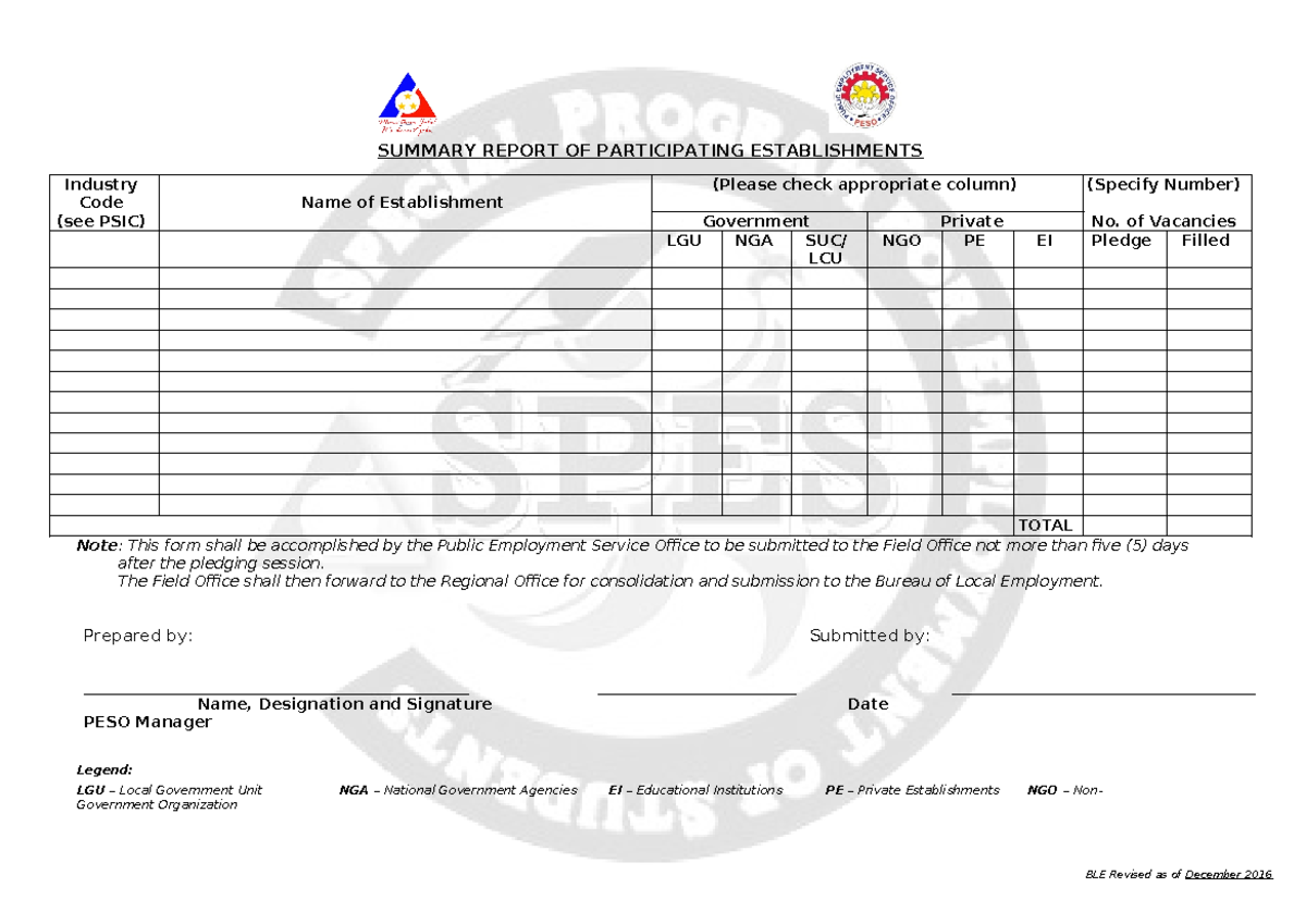 SPES FORM 3 - Summary Report Participating Estab Dec2016 final ...
