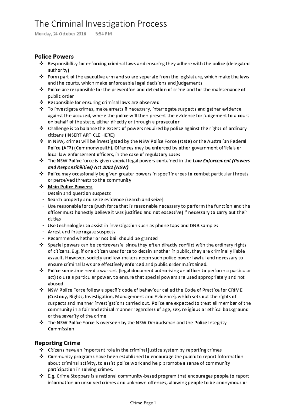 The Criminal Investigation Process Essay Plan - Warning: TT: undefined ...