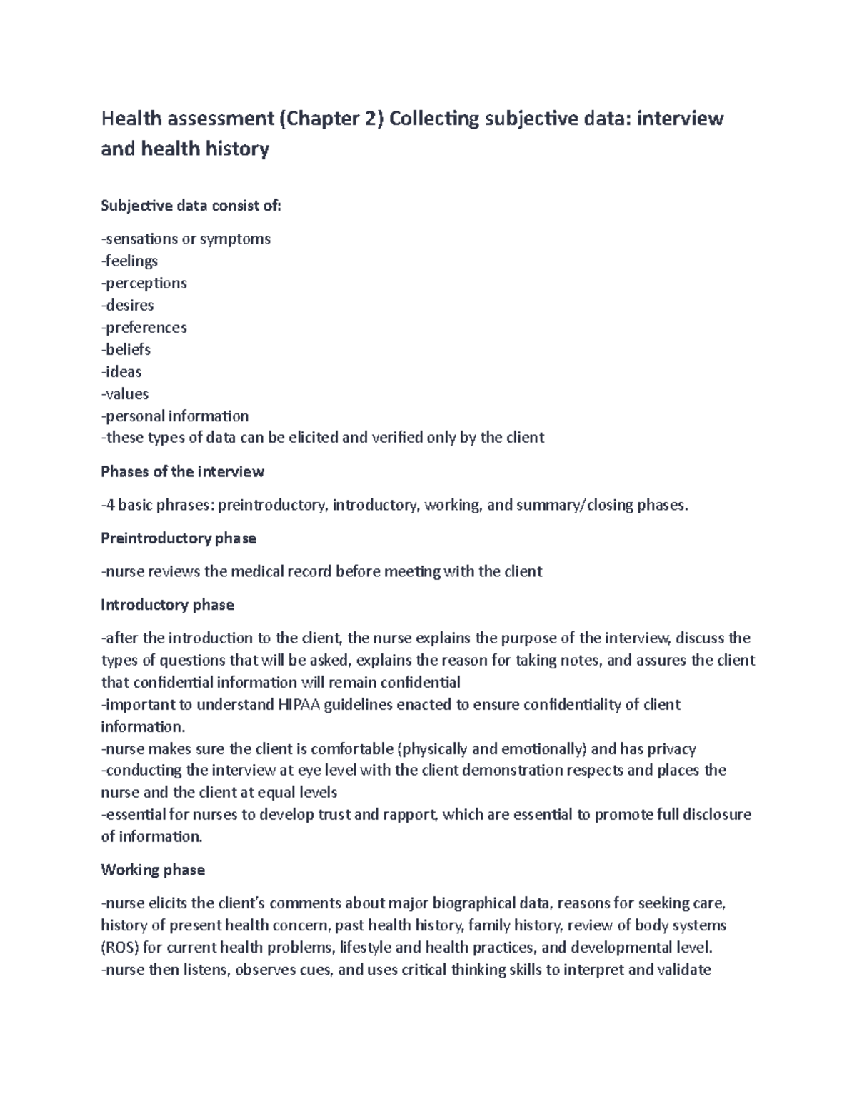 Health assessment (Chapter 2) Collecting subjective data interview and ...