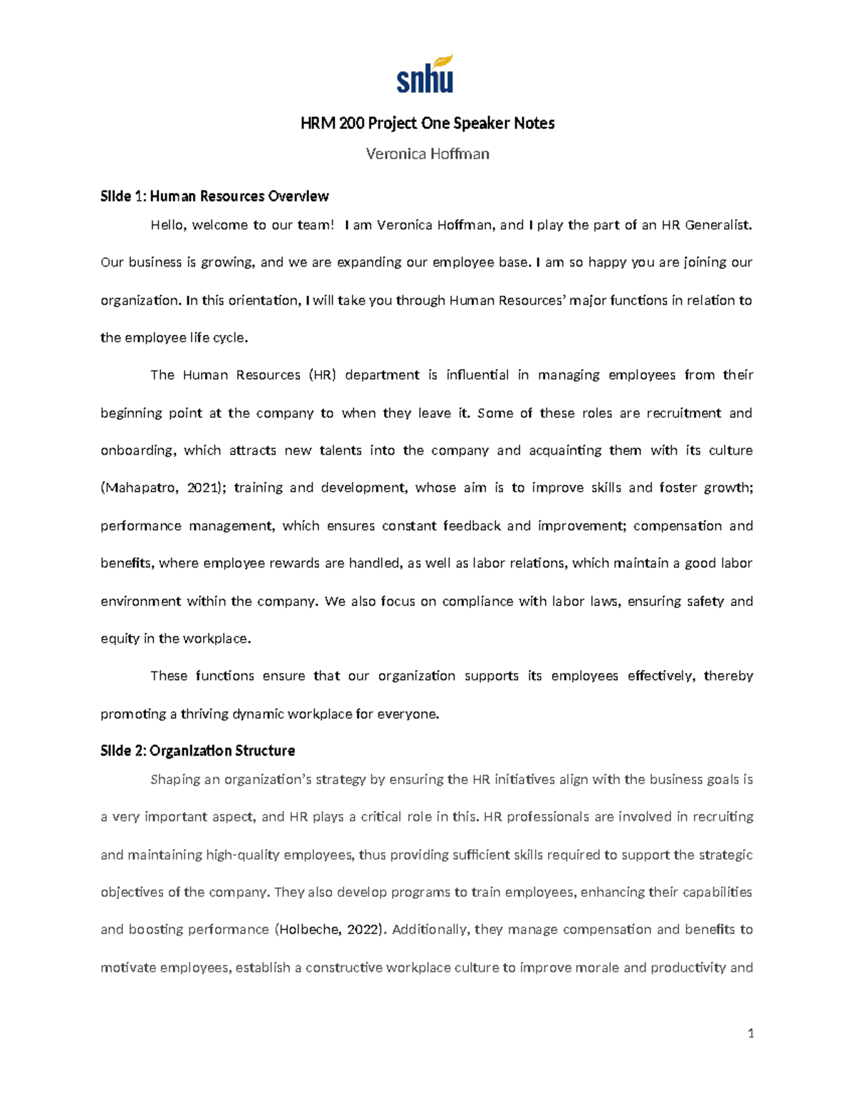 Hrm 200 Milesone 1 SPeaker Notes - HRM 200 Project One Speaker Notes ...