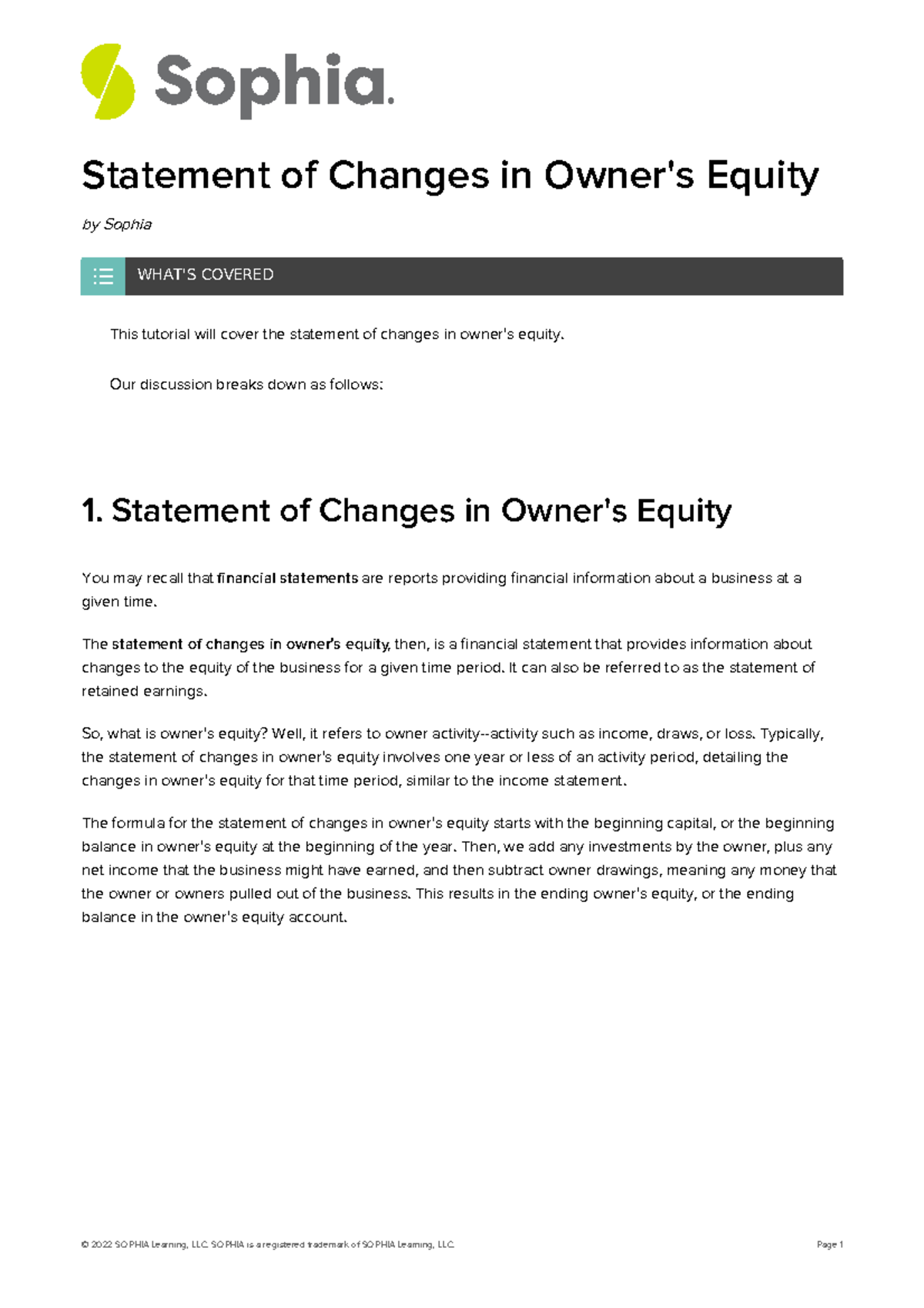 Statement of Changes in Owner's Equity: An Overview and Comparison ...