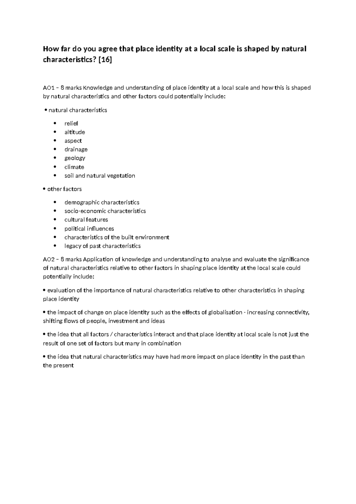 2018 Exam Question: Place Identity & Natural Characteristics Analysis ...