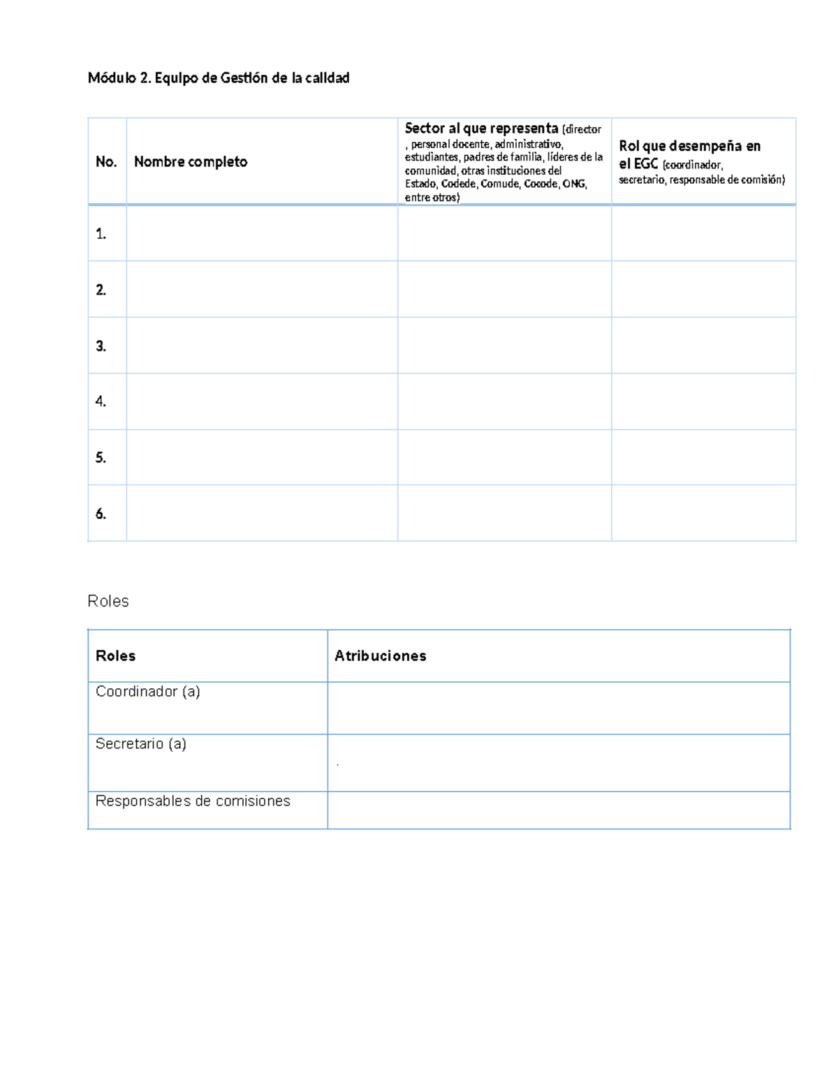 Módulo 1 Equipo de Gestion de la calidad - Módulo 2. Equipo de Gestión ...