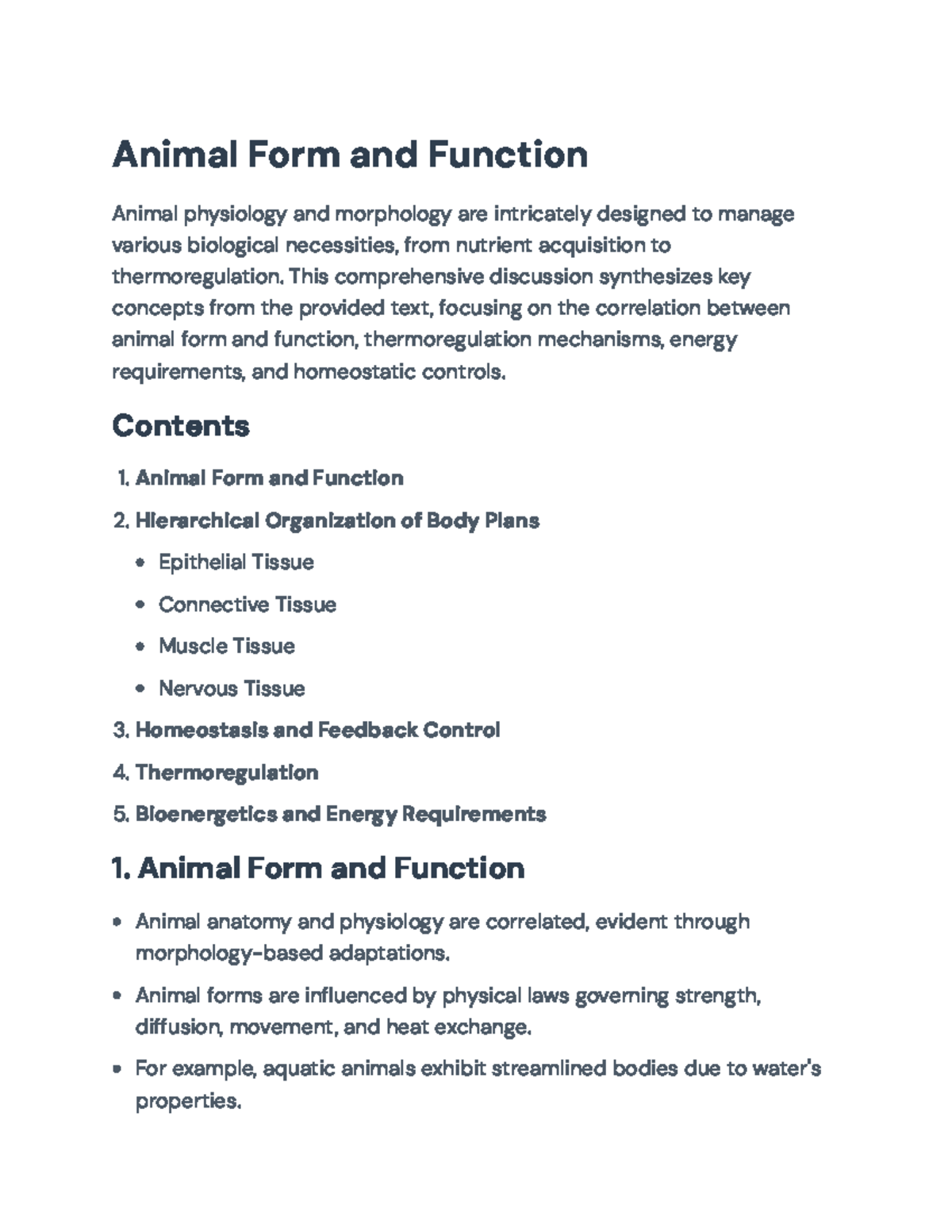 Animal Form & Function: Homeostasis, Thermoregulation, & Biology - Studocu