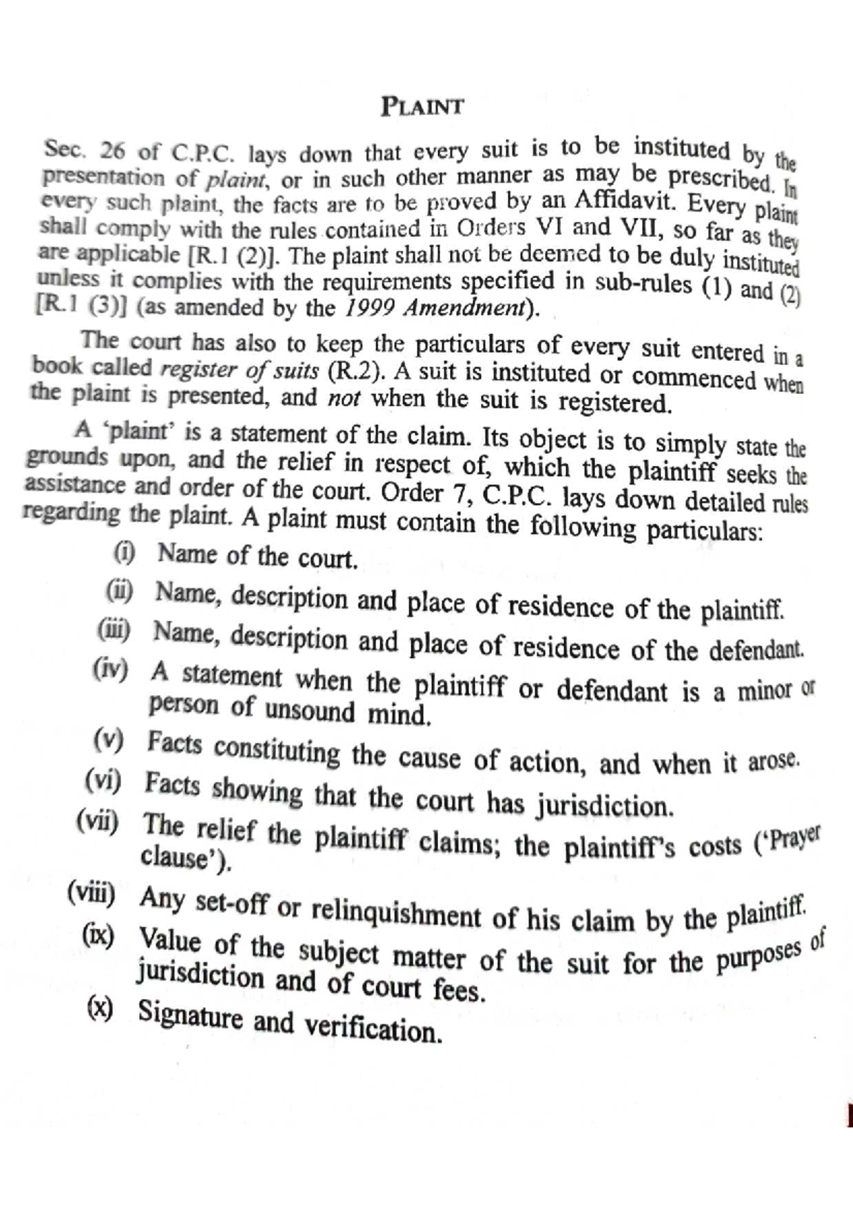 Plaint Drafting Guidelines - C.P.C. Sec. 26 & Order 7 Notes - Studocu