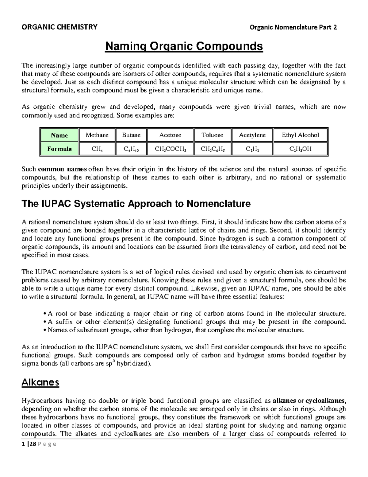 IUPAC Nomenclature of Organic Compounds Part II (CHEM101) - Studocu