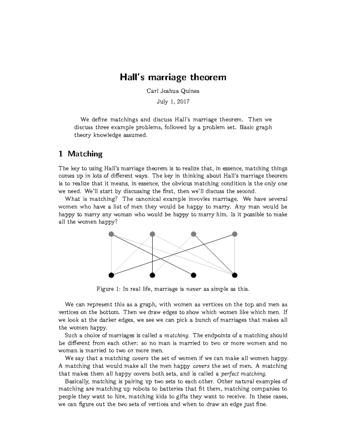 Marriage Theorem and Applications in Graph Theory (MATH 101) - Studocu