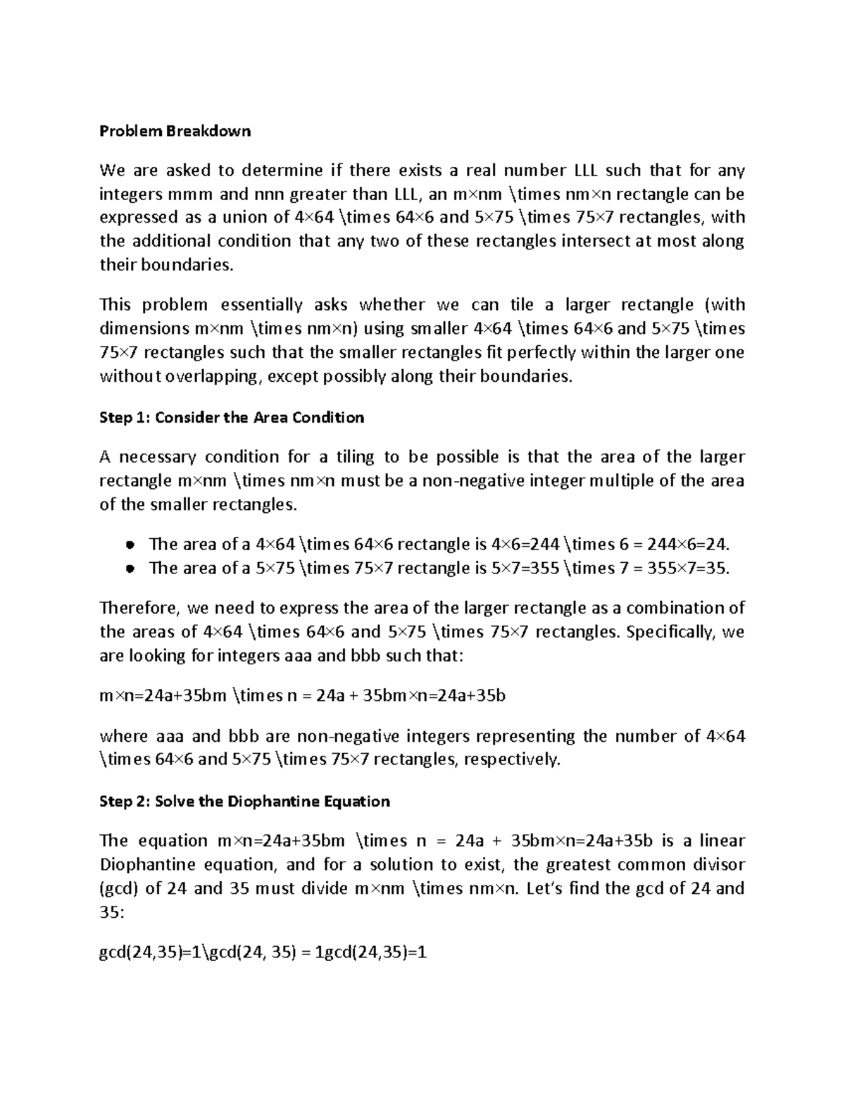 Tiling Problem Analysis: Area Conditions & Diophantine Solutions - Studocu