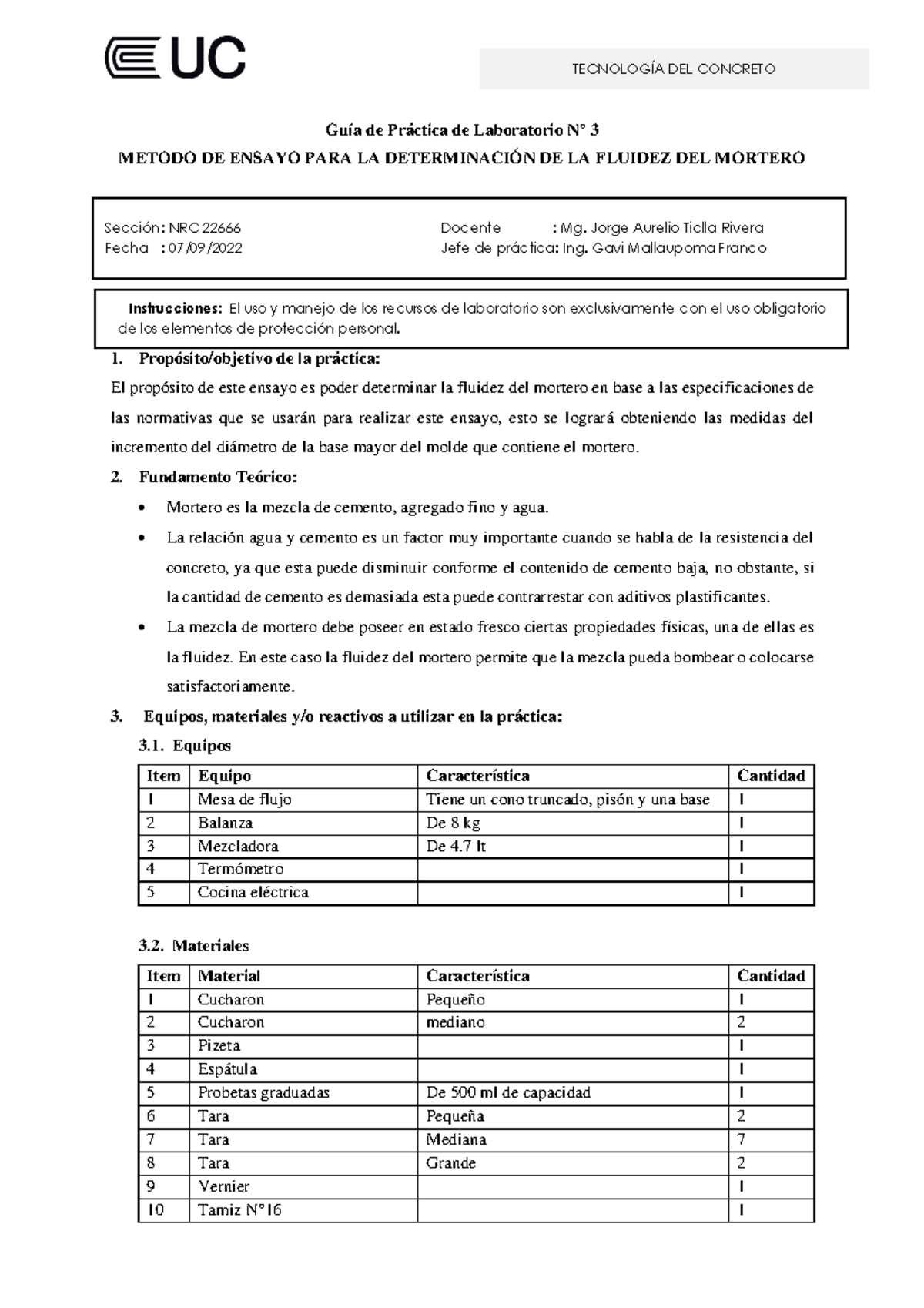 GUÍA DE Laboratorio N°3 y 4 - Guía de Práctica de Laboratorio N° 3 METODO DE ENSAYO PARA LA ...