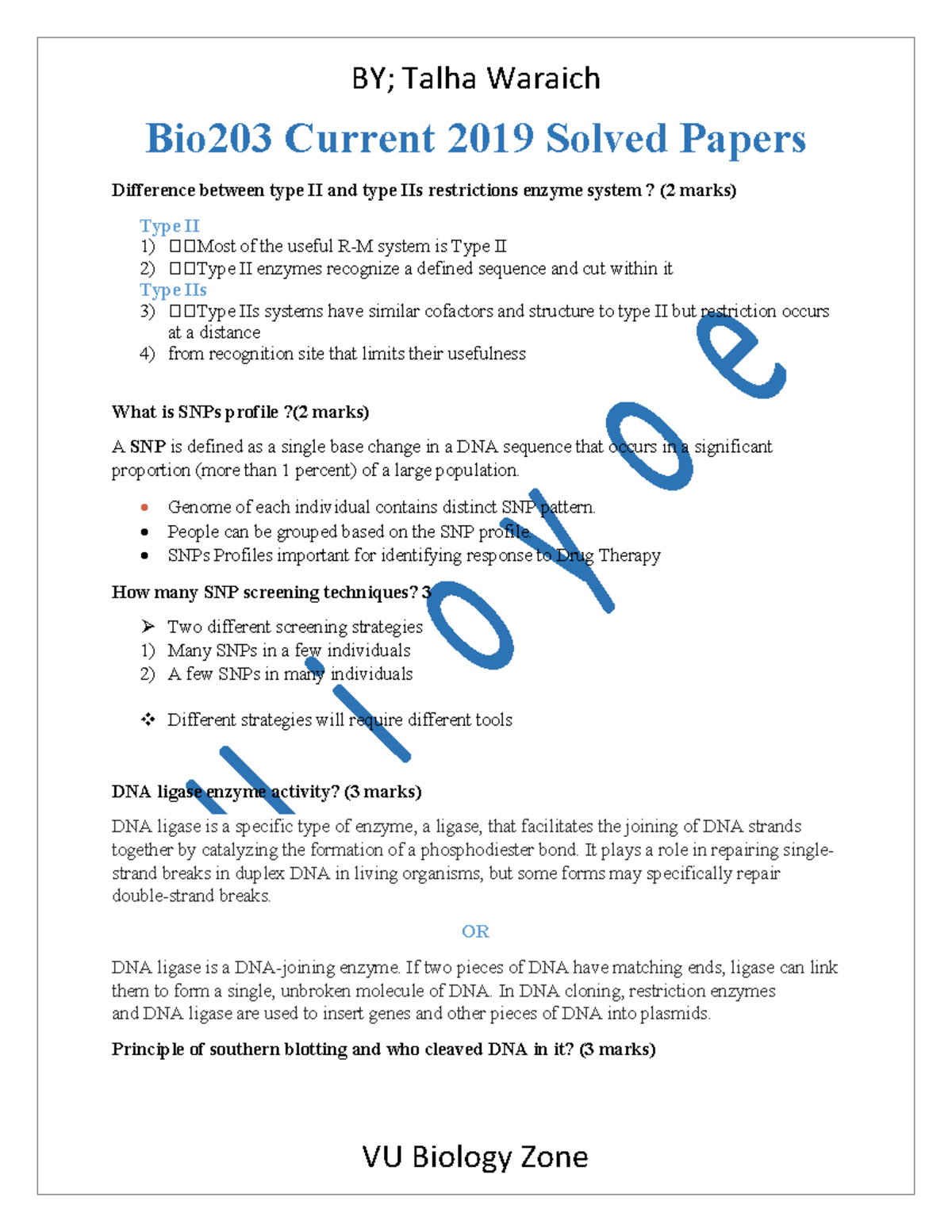 MB-504(T) Subjective Exam Notes: Restriction Enzymes & SNPs Analysis ...