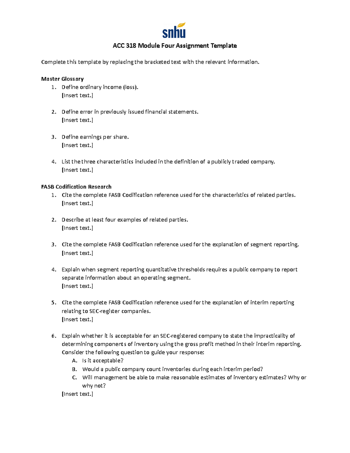 ACC 318 Module Four Assignment Template - ACC 318 Module Four ...