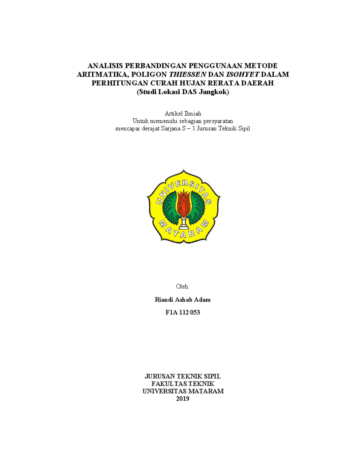 Analisis Perbandingan Metode Aritmatika, Thiessen & Isohyet (F1A112053 ...