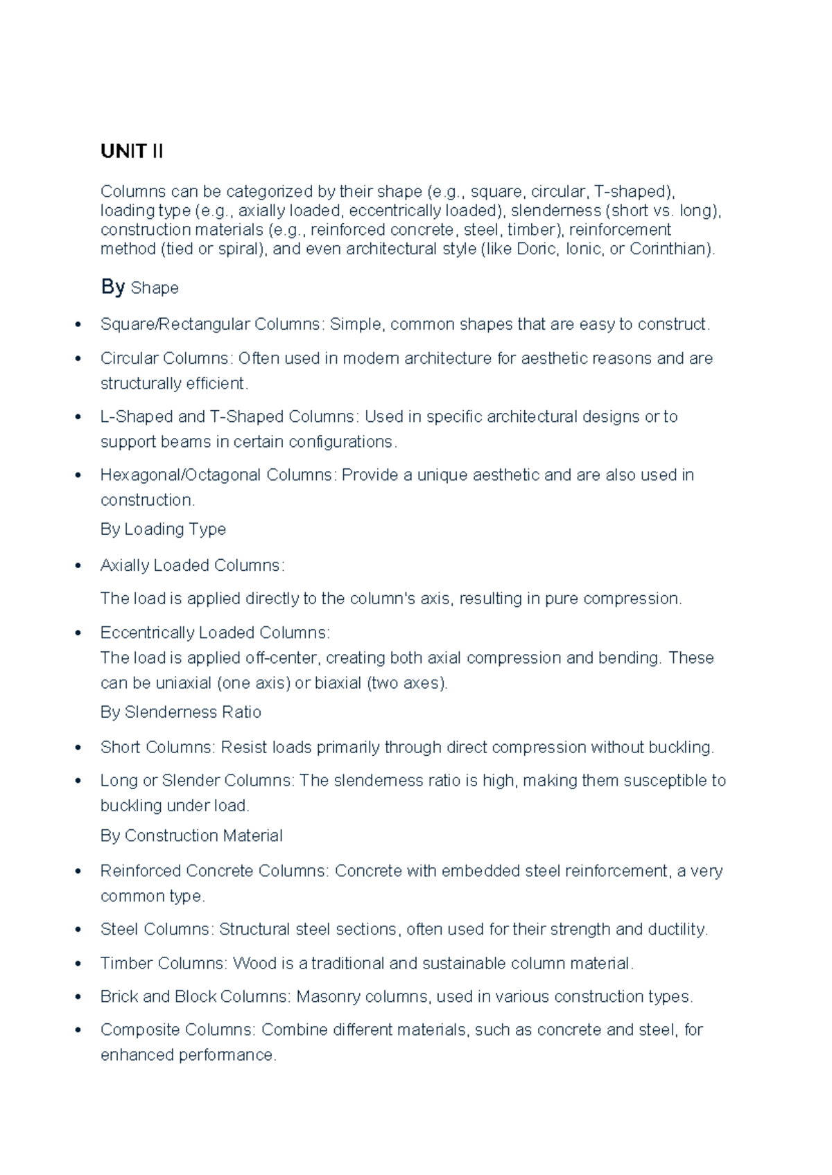 BMC IV Lecture Notes: Understanding Columns, Beams, and Slabs - Studocu