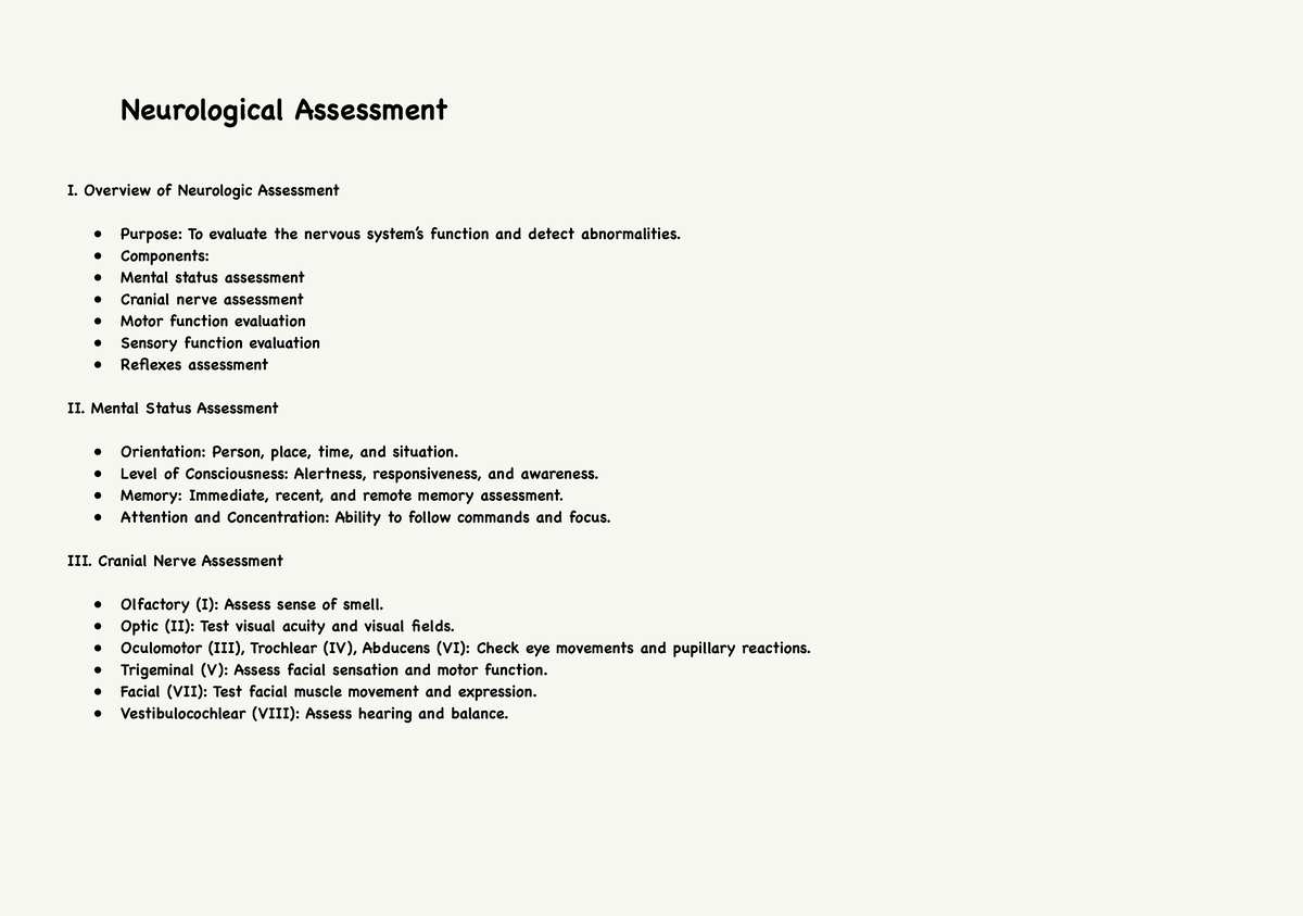 Nursing study notes neurological assessment - Neurological Assessment I ...