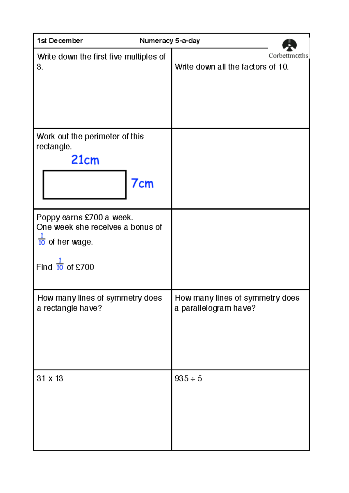 Dec 2023 Numeracy Classwork: Key Concepts & Exercises - Studocu
