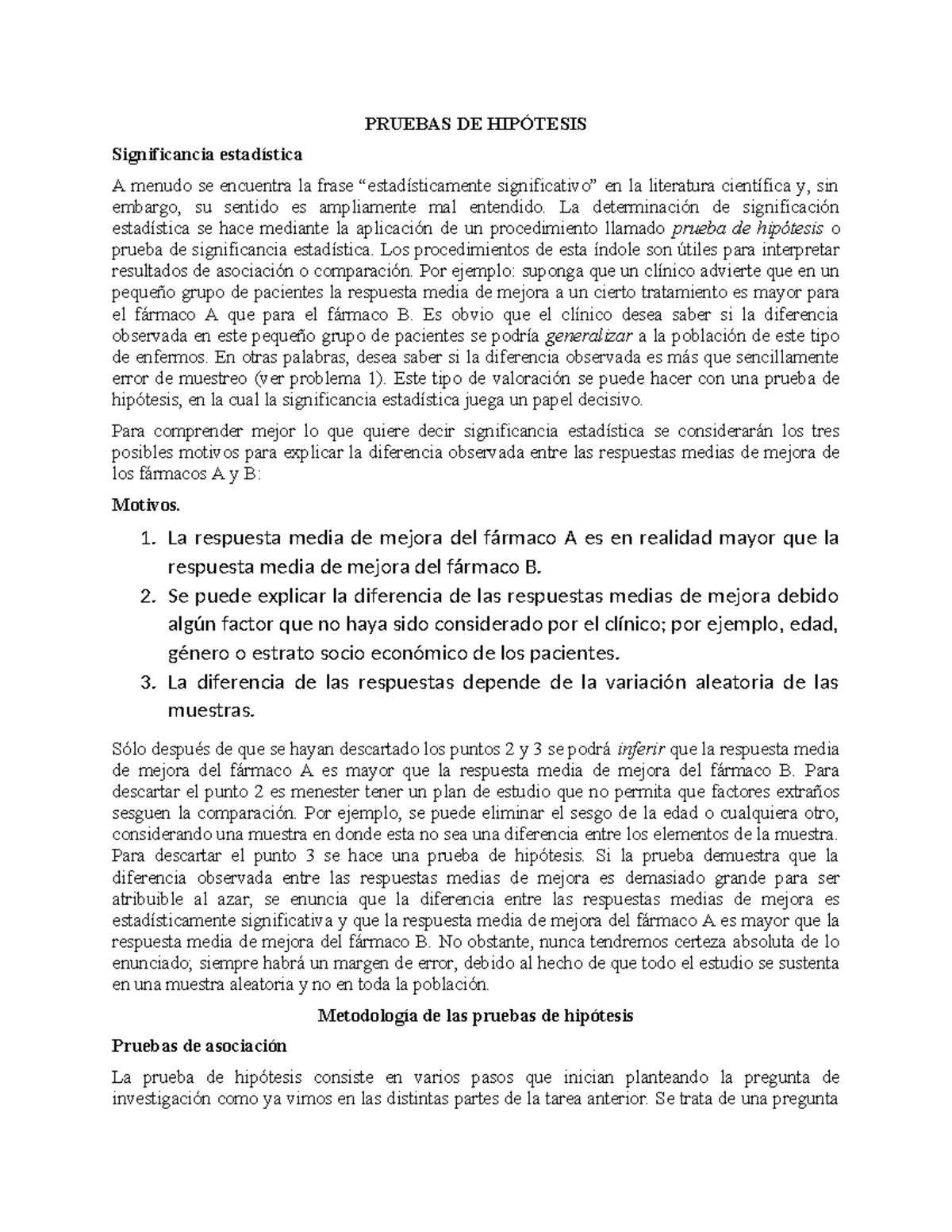 PRUEBAS DE HIPÓTESIS: Significancia Estadística y Comparación de Medias ...