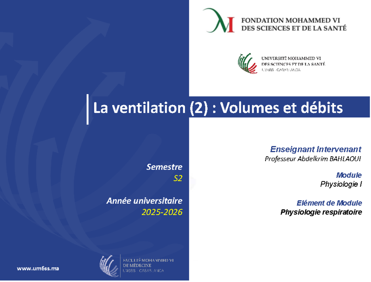 Physiologie I: Volumes et Débits - S2 - Studocu