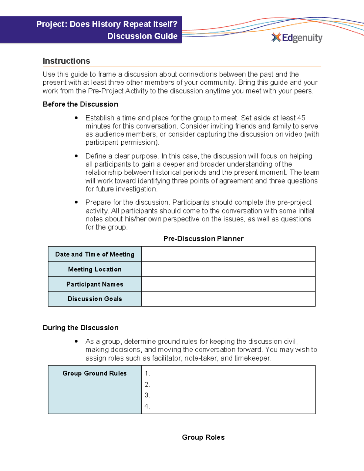 03 Does History Repeat Itself? Discussion Guide for Group Discussion ...