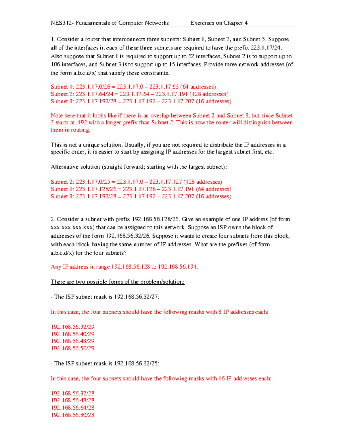 CH4 suggested solution 2 - NES312- Fundamentals of Computer Networks ...