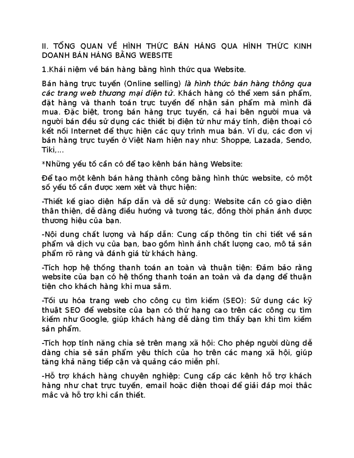 Tổng hợp Bán hàng qua Website - IUHHH - Studocu