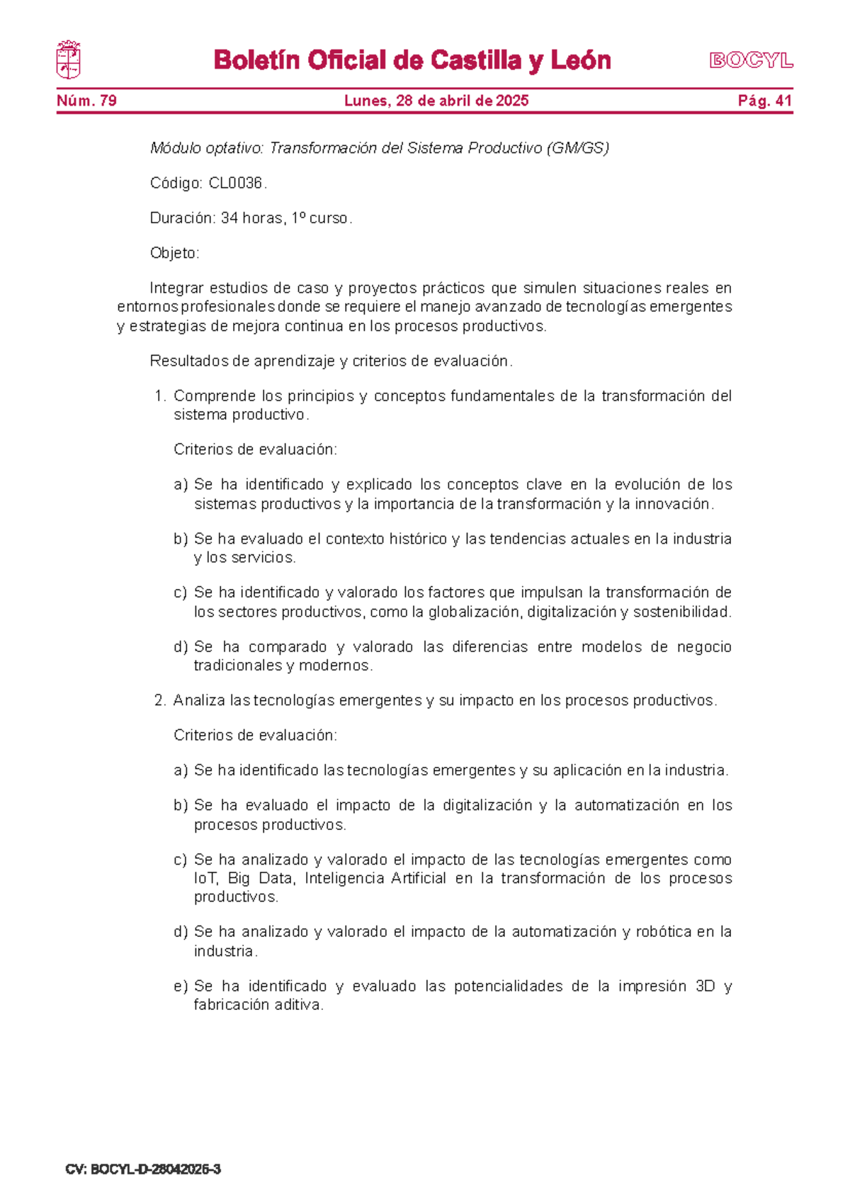 CL0036 Transformación del Sistema Productivo - Módulo Optativo 1º 34h ...