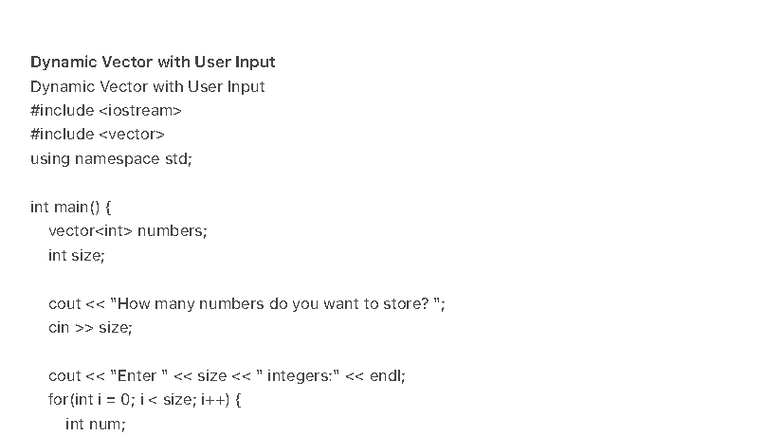Dynamic Vector Operations and User Input Management - Studocu