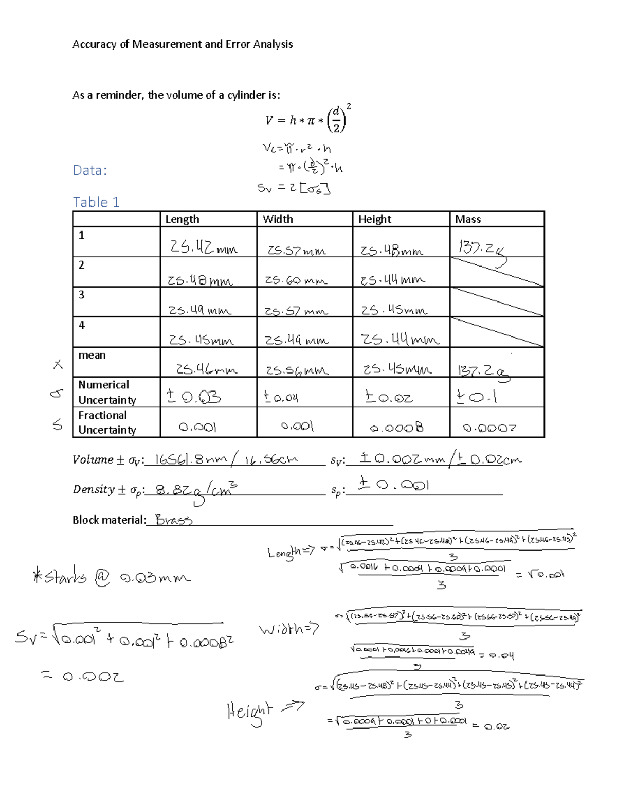 Physics Lab: Accuracy of Measurement and Error Analysis - Studocu