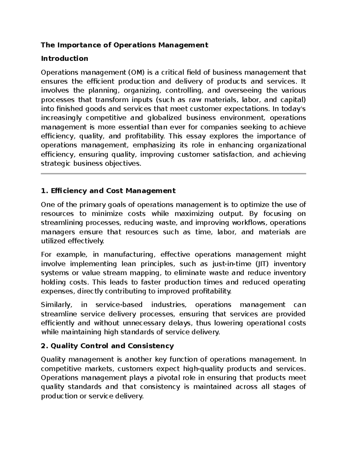 OM 101: The Critical Role of Operations Management in Business - Studocu
